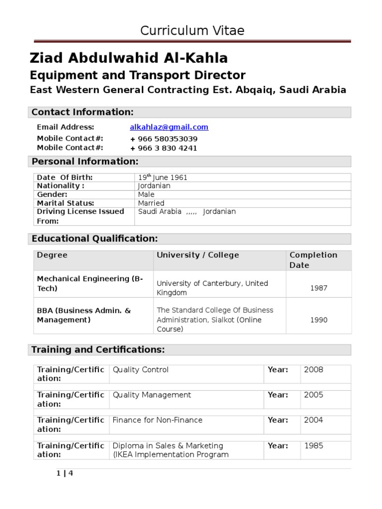 CV Ziad Alkahla 1 | PDF | Sales | Marketing Strategy