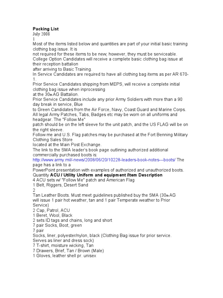 OCS Packing List | PDF | Clothing | Uniforms