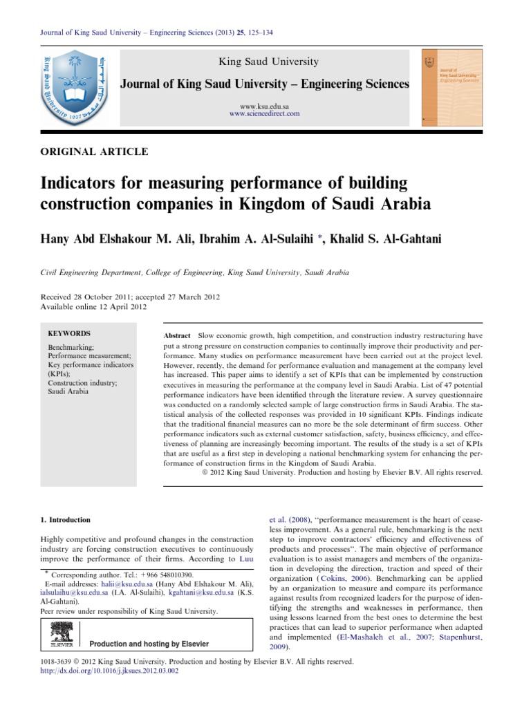 King Saud University | PDF | Benchmarking | Performance Indicator