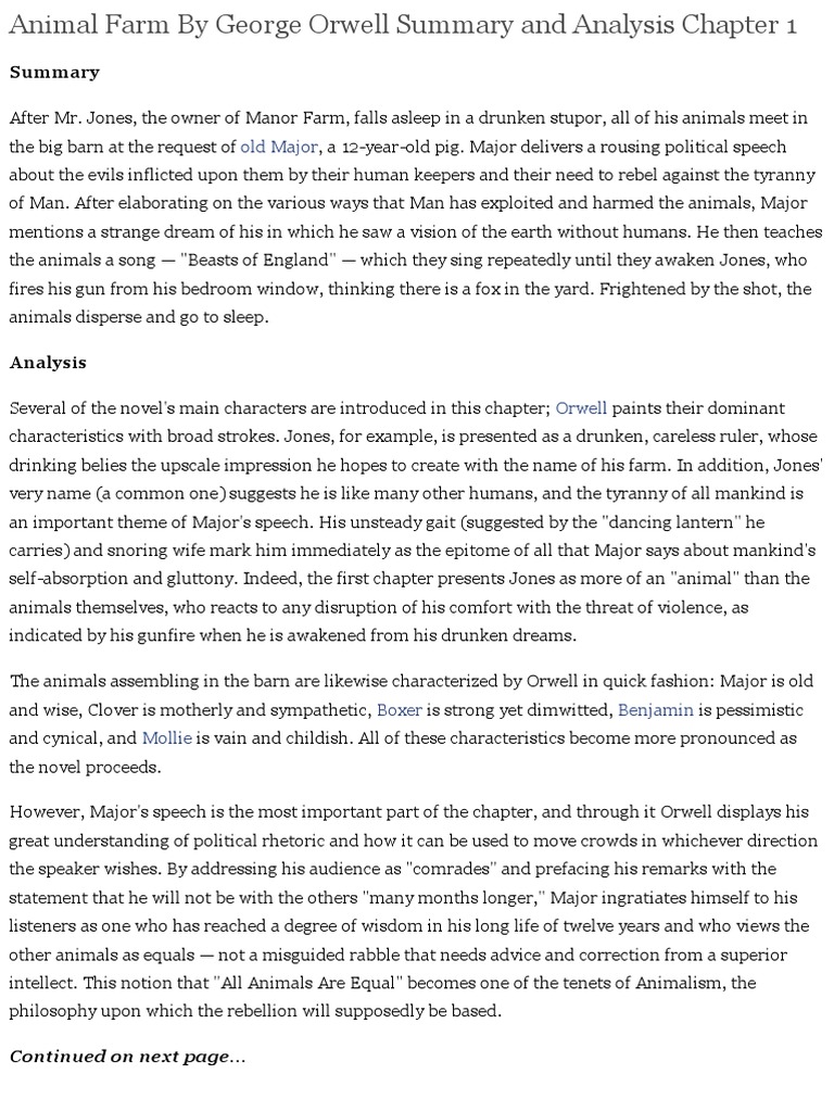 Animal Farm: Chapter 1 Summary & Analysis - CliffsNotes | PDF | Thomas ...