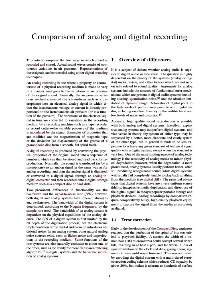 Comparison of Analog and Digital Recording | PDF | Sampling (Signal ...