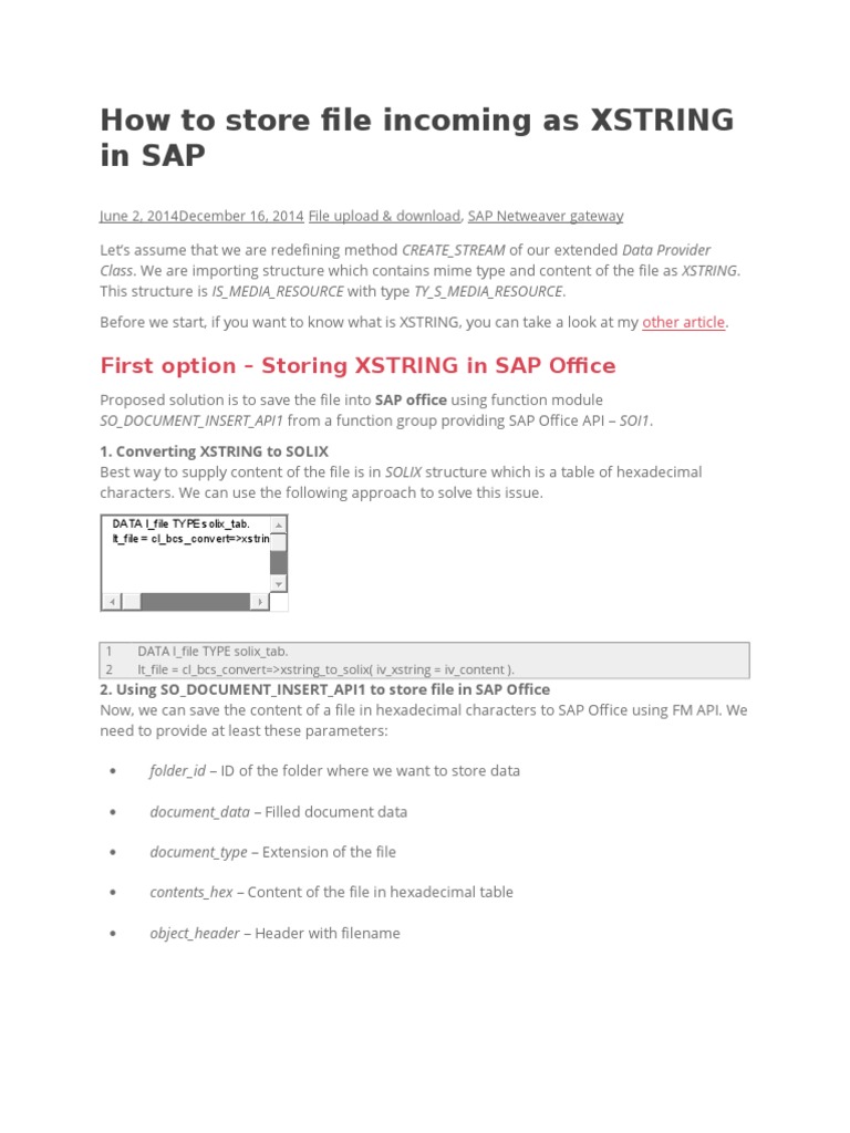How To Store File Incoming As XSTRING in SAP | PDF | Computer File | String (Computer Science)
