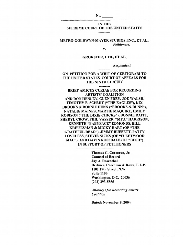 00520-20041109 Grokster-ArtistAmicusBrf | PDF | Amicus Curiae ...