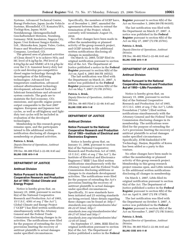 Notice: National Cooperative Research Notifications: Global Climate and ...
