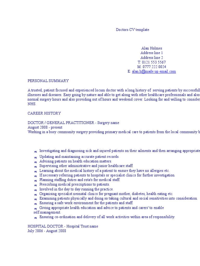 Doctors CV Template | Download Free PDF | Patient | Physician