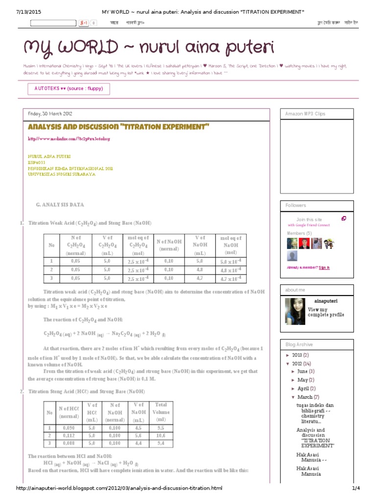 Titration of HCl with NaOH | PDF | Titration | Chemistry
