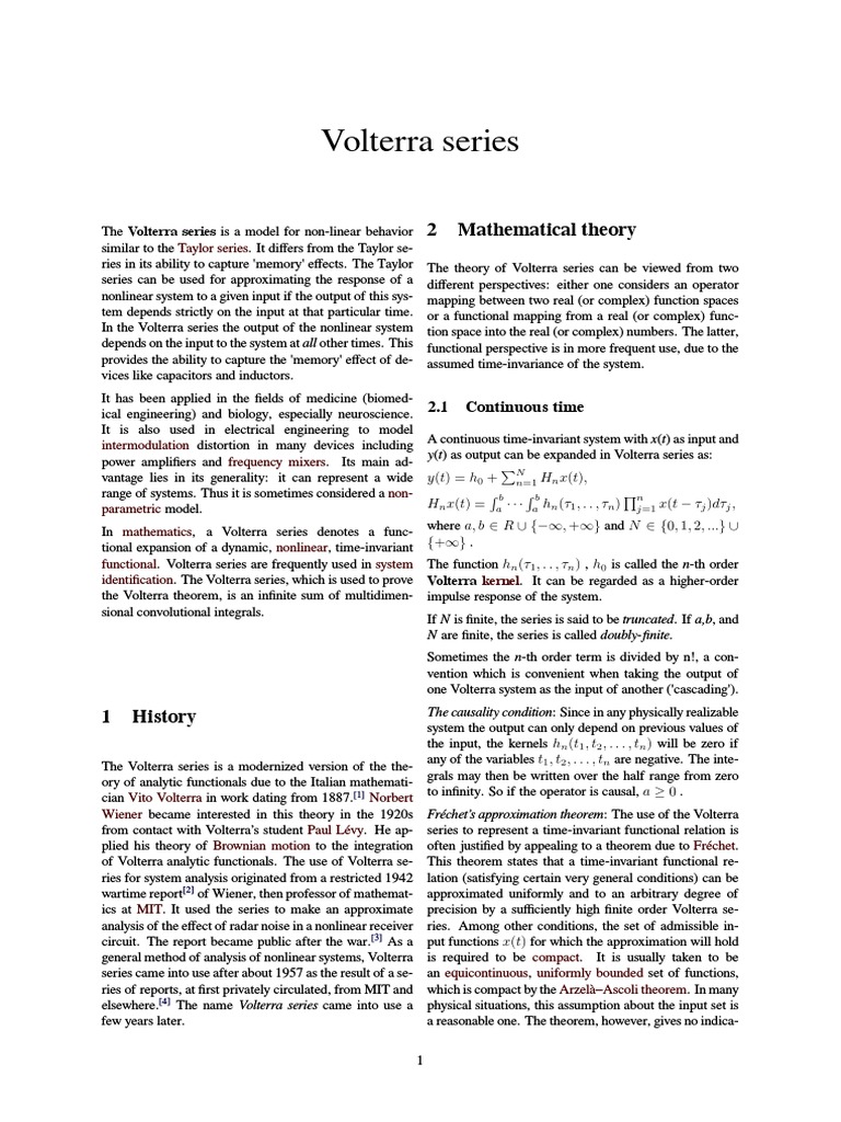 Volterra Series | PDF | Analysis | Mathematical Relations