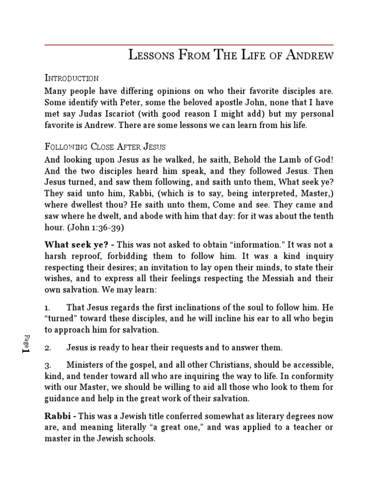 Lessons From The Life of Andrew | PDF | John The Apostle | Jesus