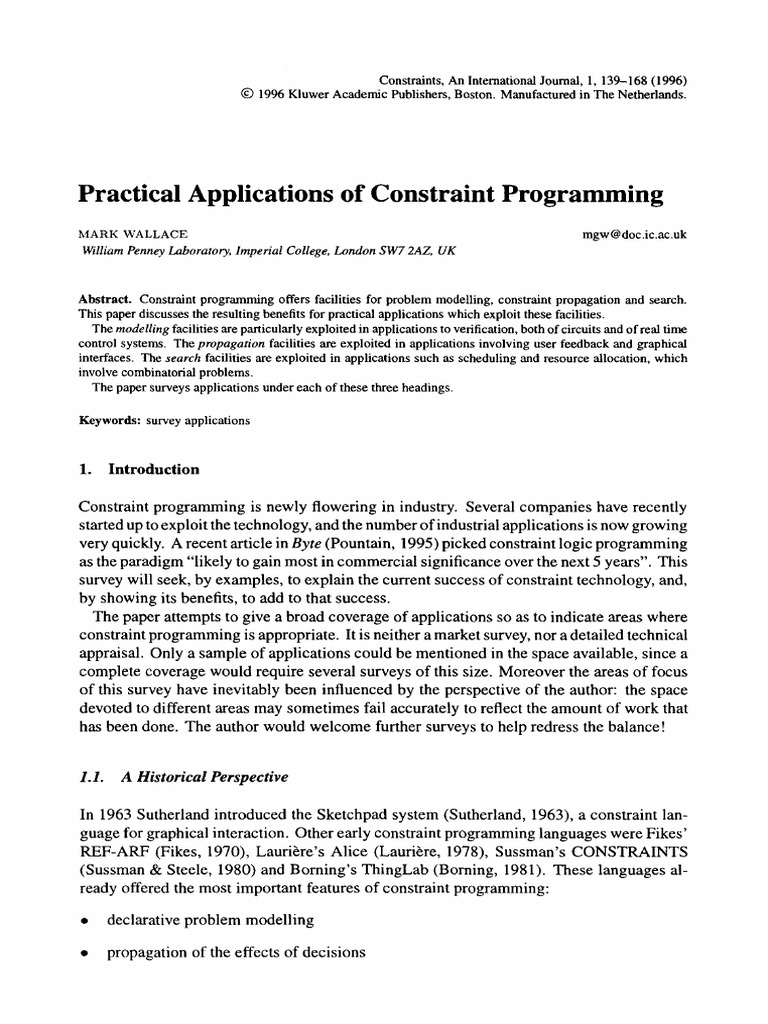 Practical Applications of Constraint Programming: William Penney ...