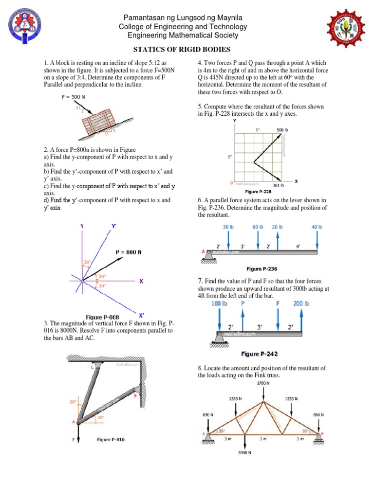 Statics of Rigid Bodies - Midterm Reviewer | PDF | Force | Slope