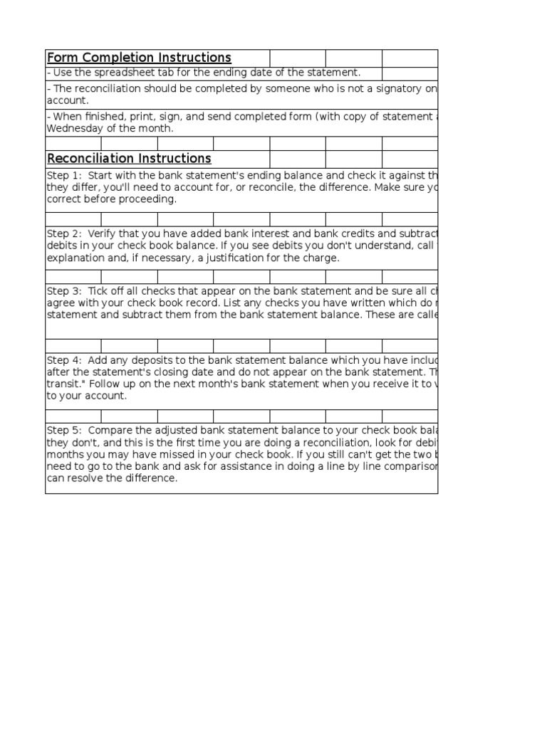 Bank Reconciliation Worksheet For Students Bank Reconciliation | Cash
