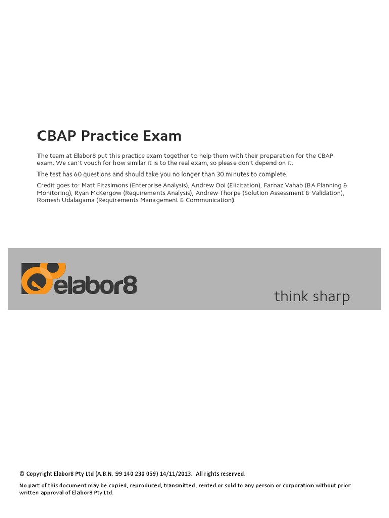 CBAP Practice Exam | PDF | Business Analysis | Risk