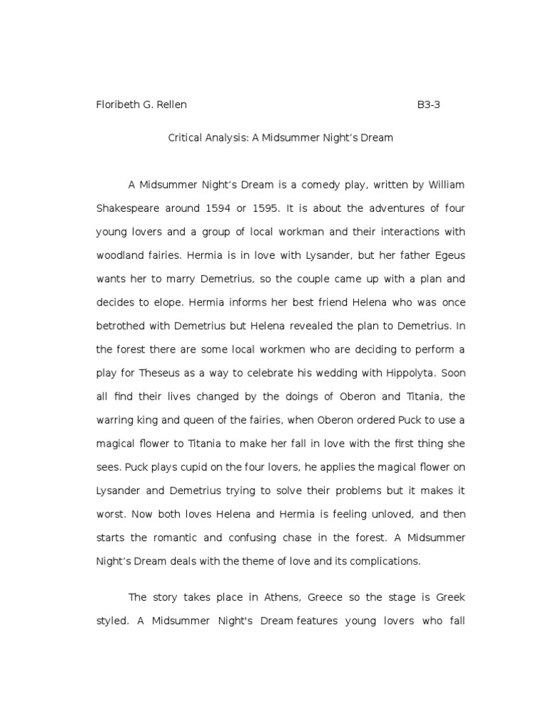 A Midsummer.. (Critical Analysis) | PDF | A Midsummer Night's Dream ...