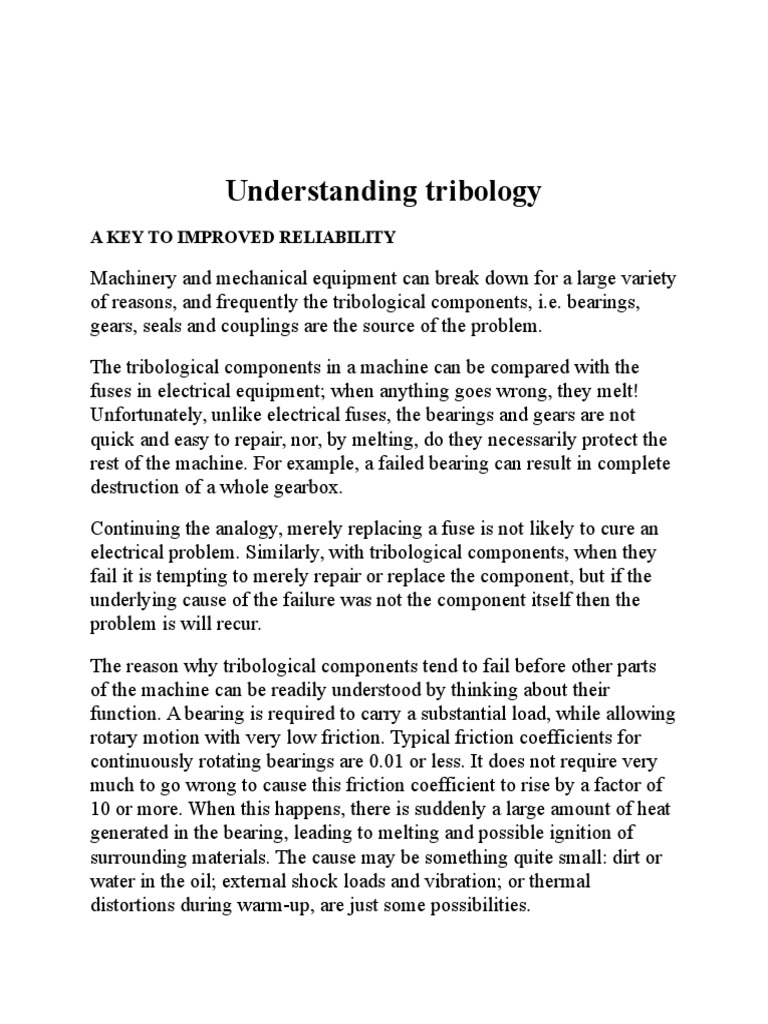 Understanding Tribology | Download Free PDF | Bearing (Mechanical) | Transmission (Mechanics)
