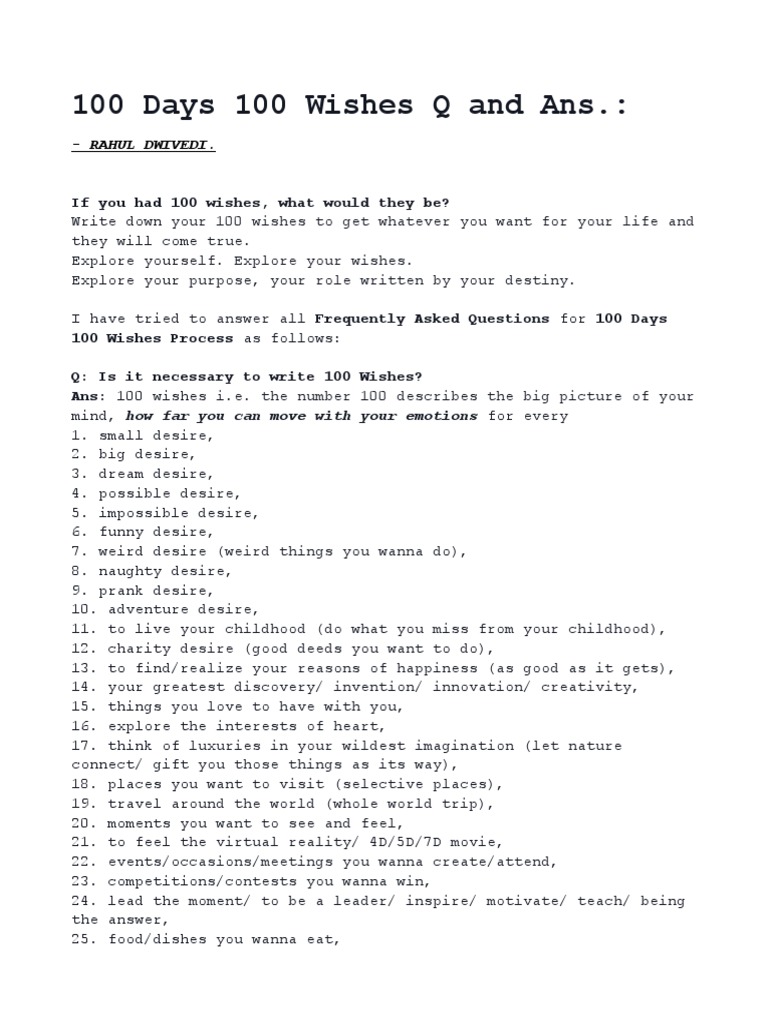 100 Days 100 Wishes | PDF | Gratitude | Feeling