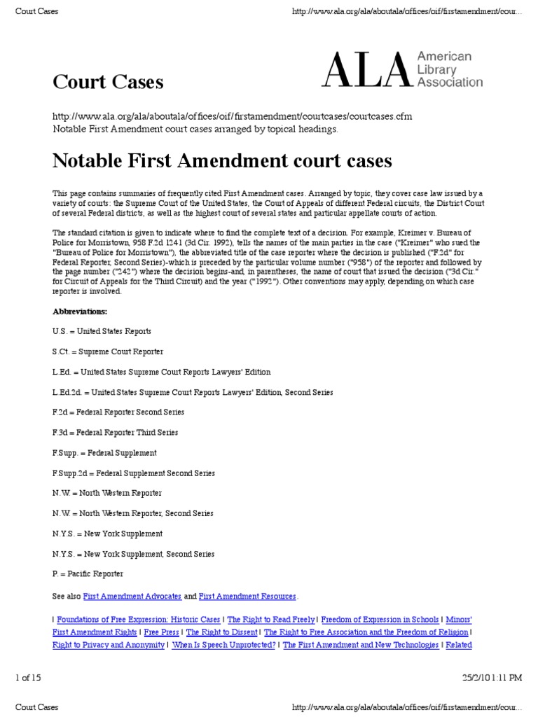Court Cases | PDF | First Amendment To The United States Constitution ...