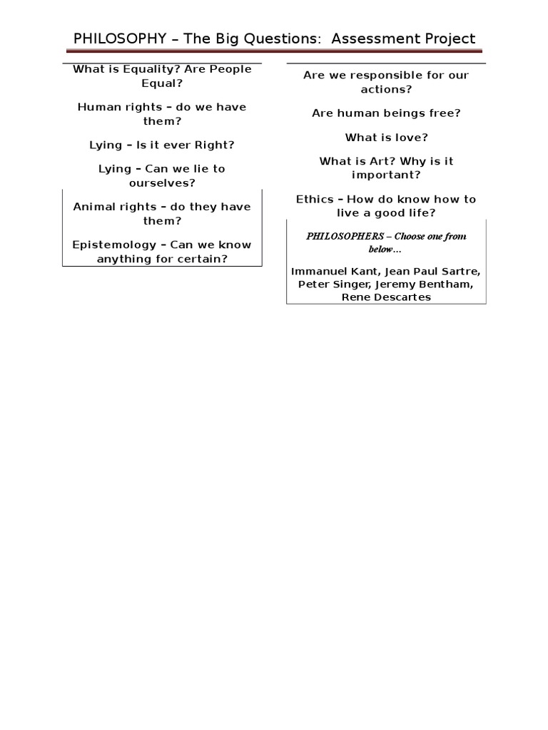 Philosophy - The Big Questions - Assessment Sheet-2 | PDF | Reason ...