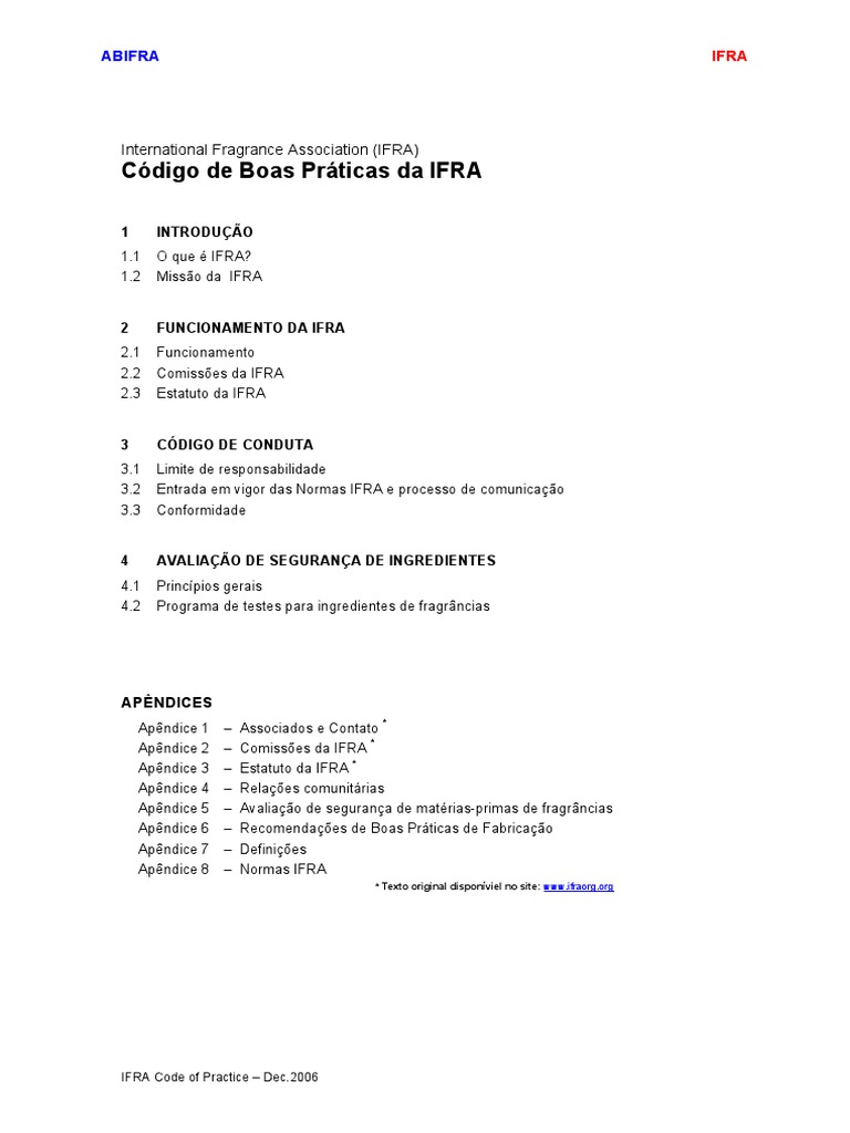 Código de Boas Práticas IFRA | PDF | Perfume | Desperdício