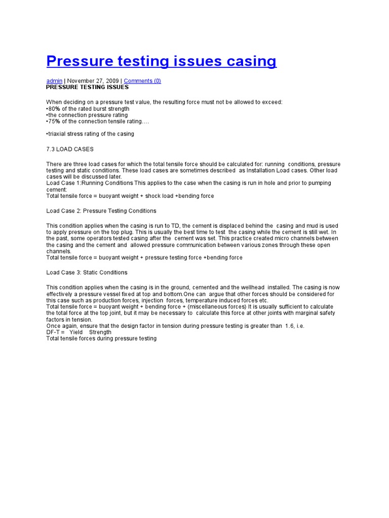 Pressure Testing Casing Load Cases | PDF | Technology & Engineering