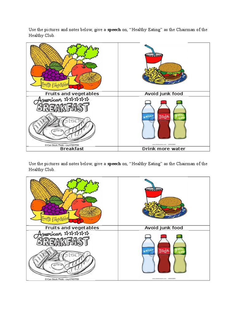 Use The Pictures and Notes Below, Give A Speech On, "Healthy Eating" As ...
