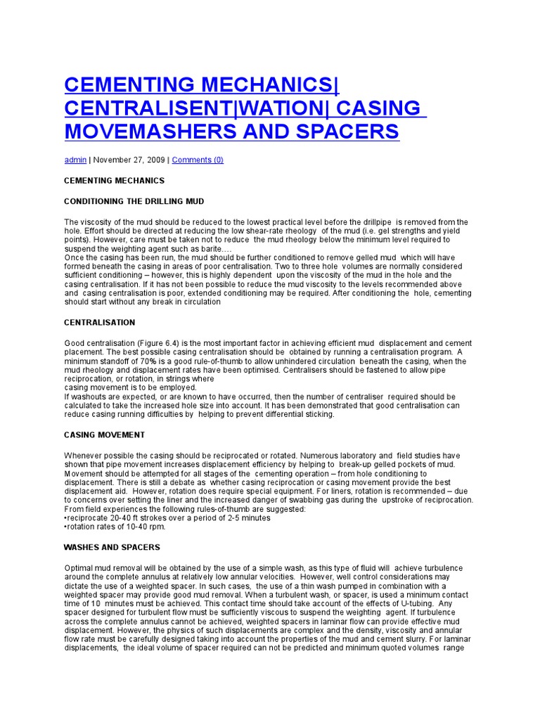 Cementing Mechanics | PDF | Casing (Borehole) | Civil Engineering