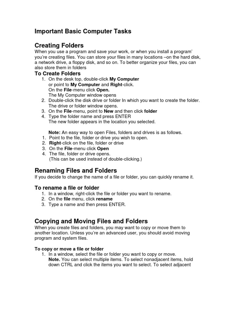 Important Basic Computer Tasks | PDF | Business