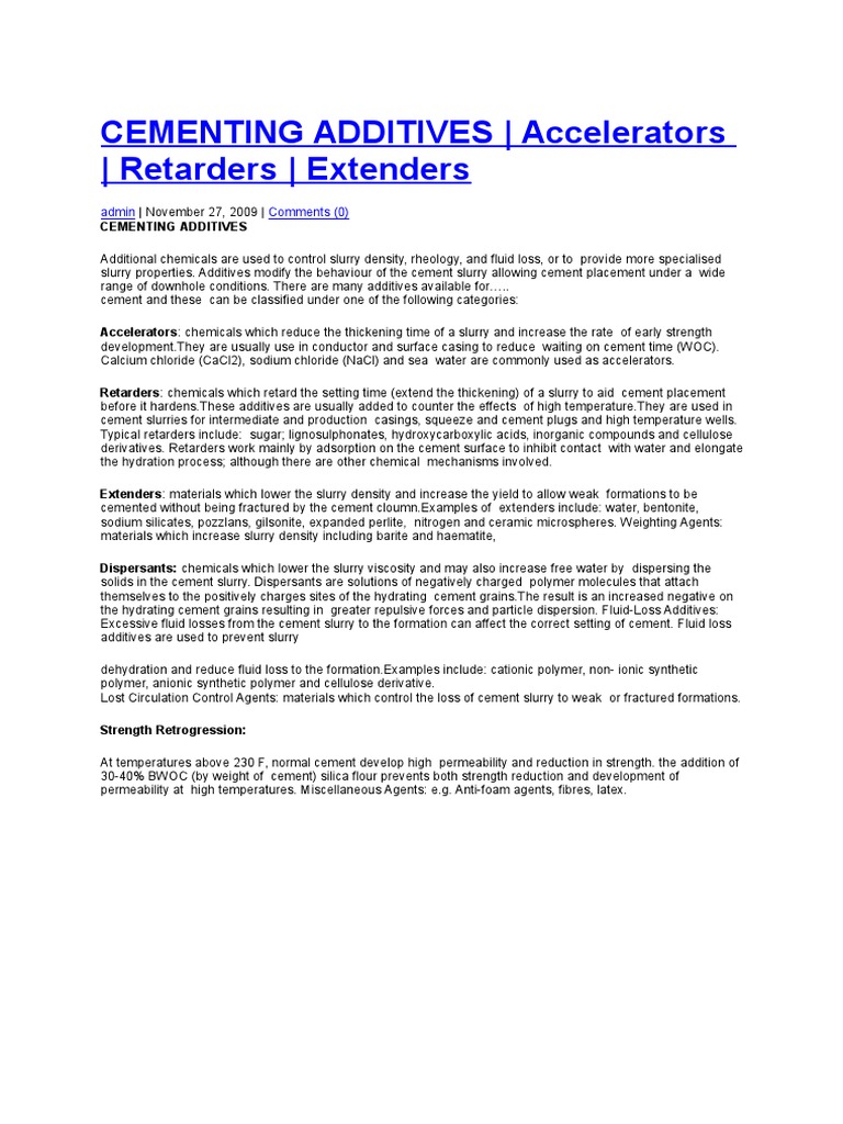 Cementing Additives | PDF | Polymers | Cement
