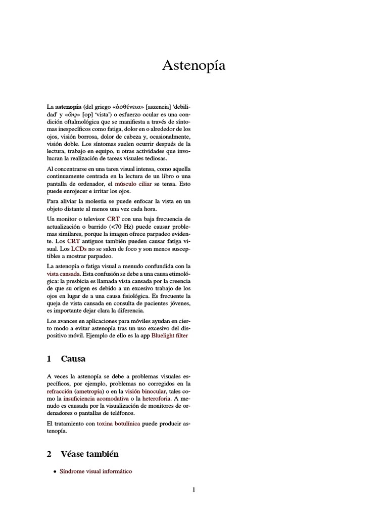 Astenopía | PDF | Enfermedades del ojo y anexos | Visión