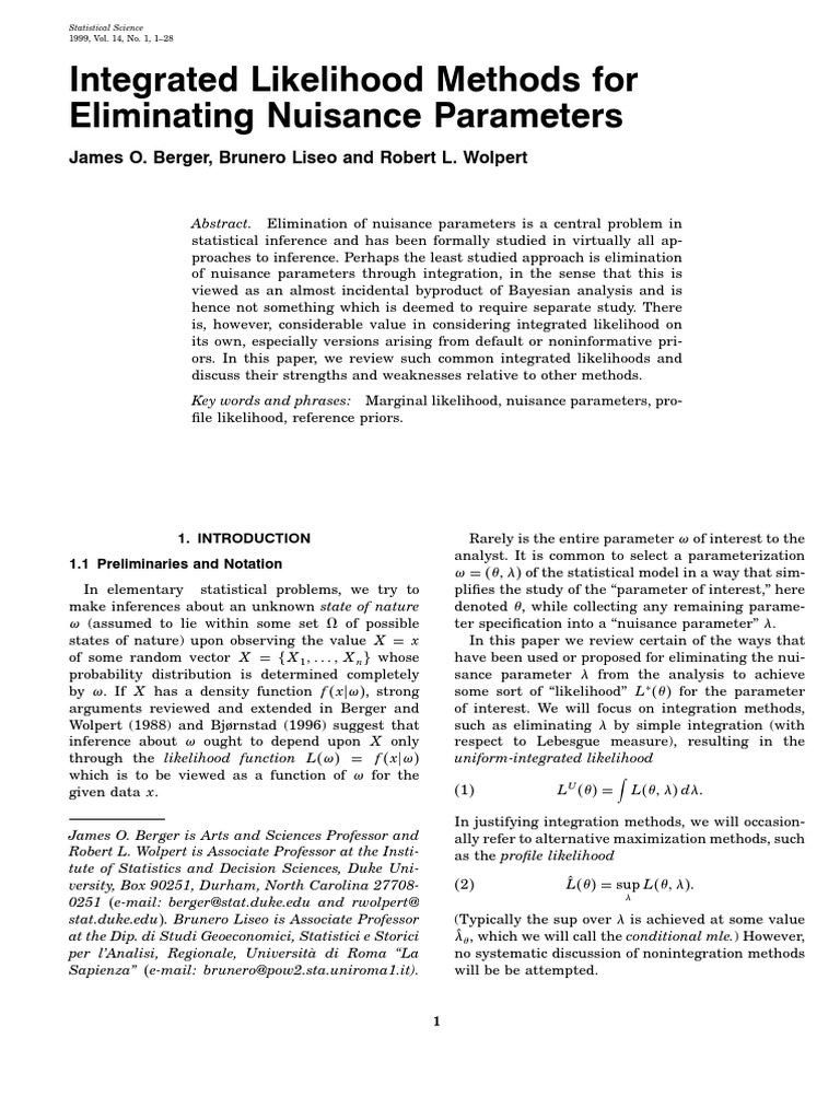Integrated Likelihood Methods For Eliminating Nuisance Parameters | PDF | Bayesian Inference ...