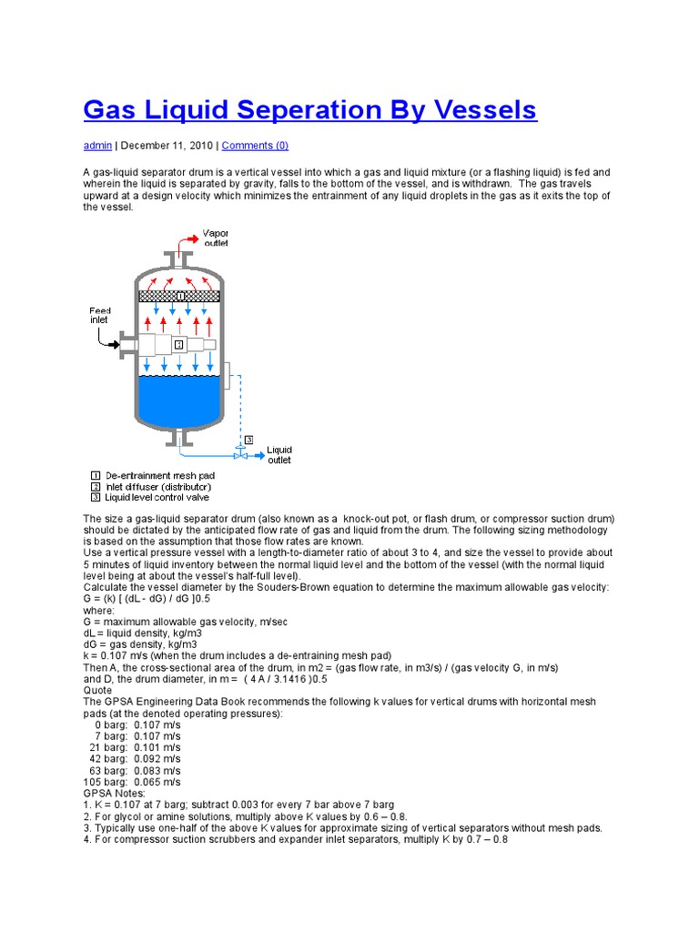 Gas Liquid Seperation by Vessels | PDF | Statistical Mechanics | Liquids