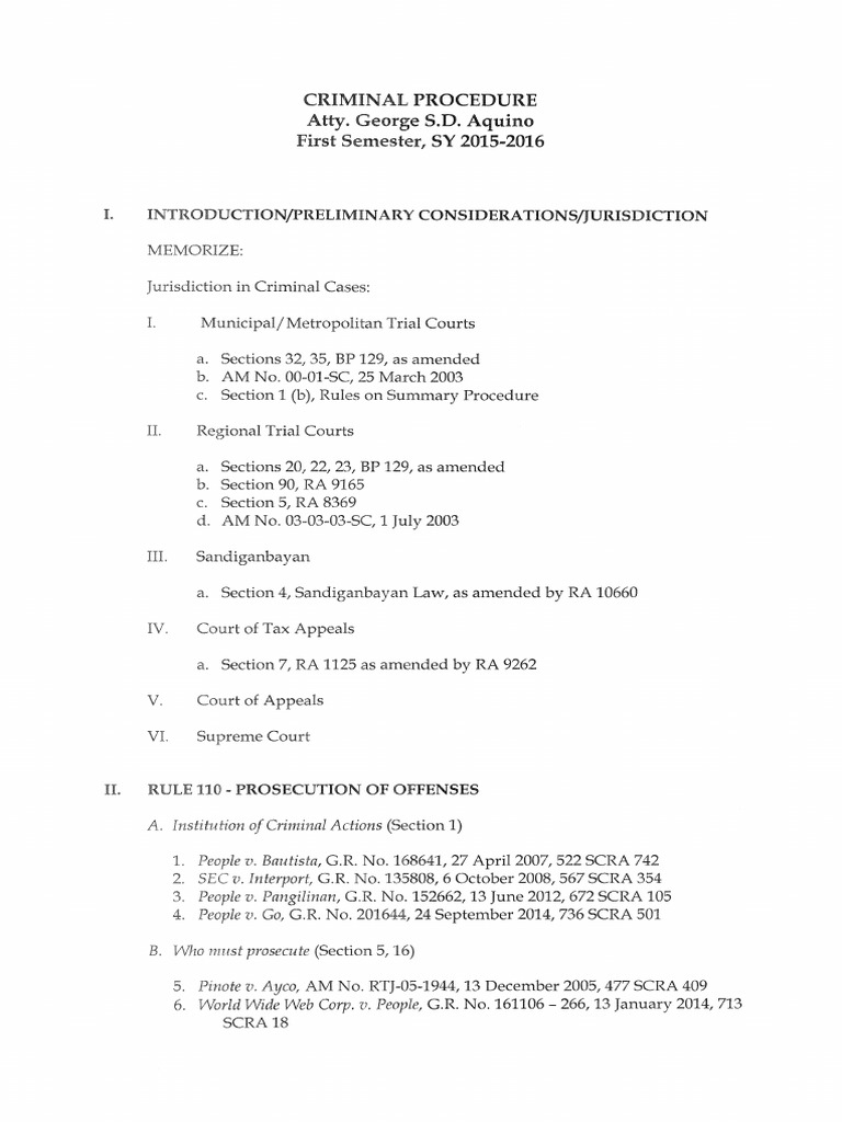 CRIM PRO Syllabus | PDF | Science & Mathematics | Technology & Engineering