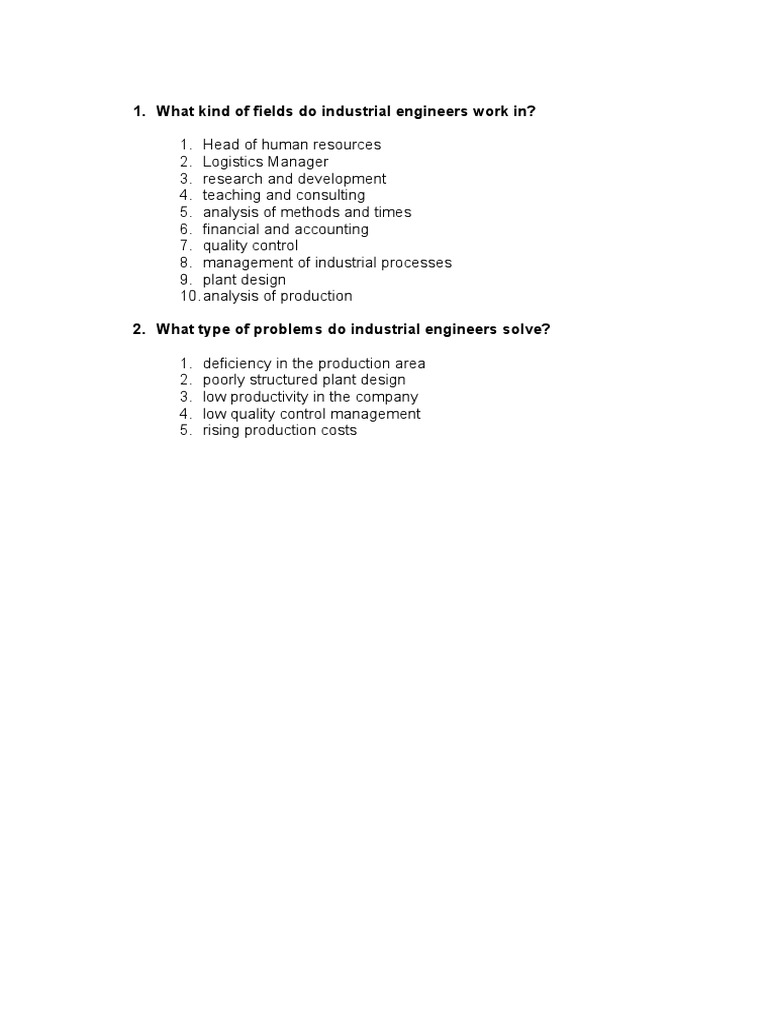 What Kind of Fields Do Industrial Engineers Work In? | PDF