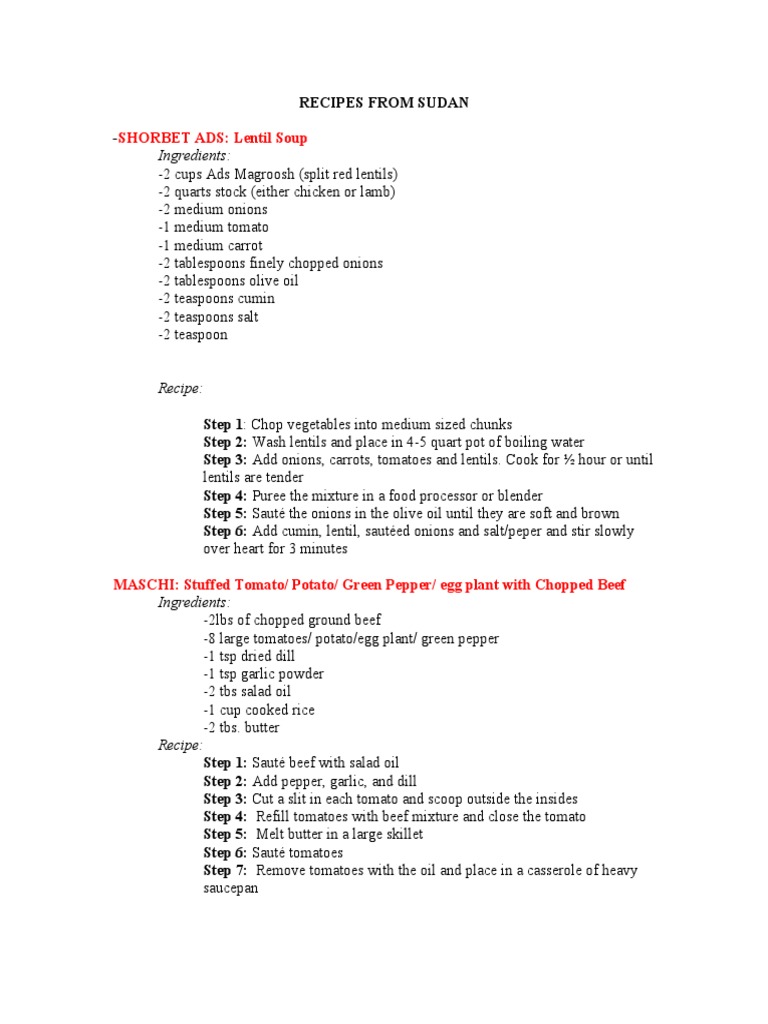 Sudanese Lentil Soup and Recipes | PDF | Dill | Garlic
