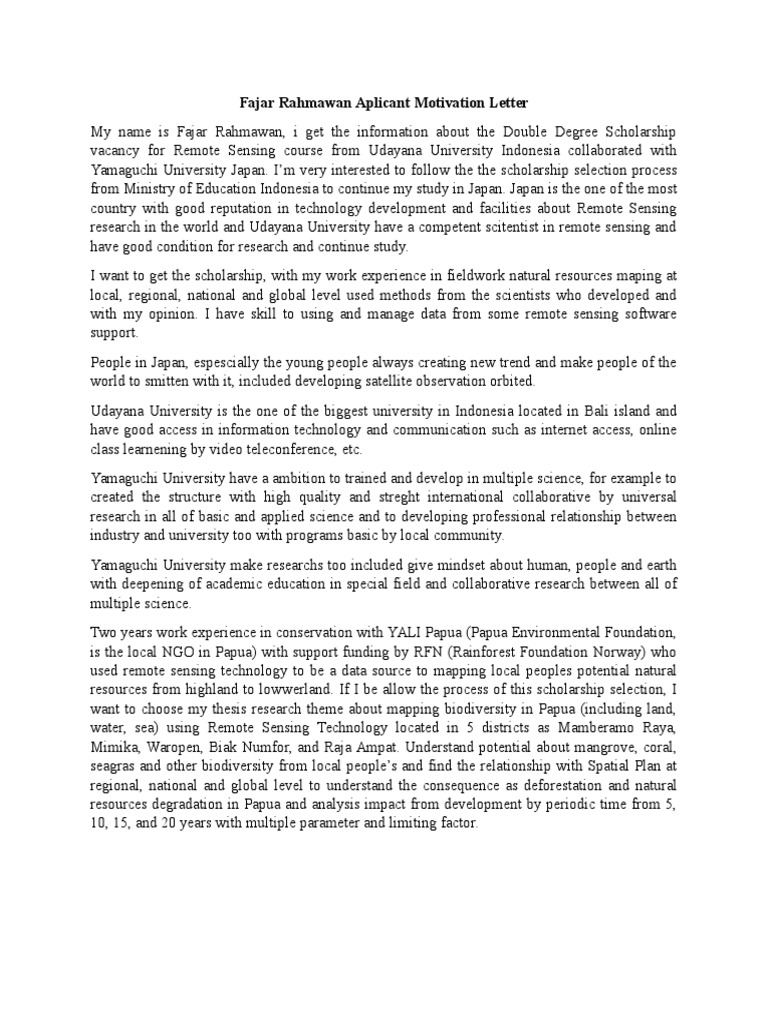 Fajar Rahmawan Aplicant Motivation Letter | PDF | Remote Sensing ...