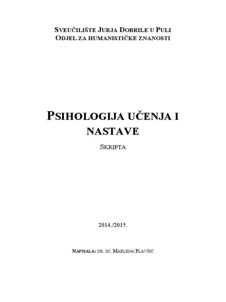 Psihologija Učenja I Nastave | PDF