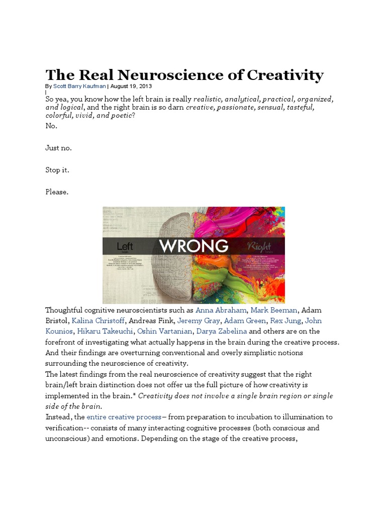 The Real Neuroscience of Creativity | PDF | Creativity | Attention