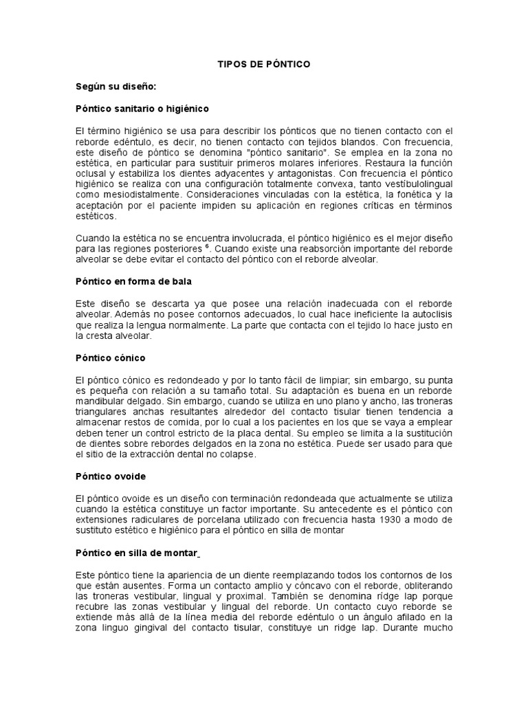 Tipos de Póntico | PDF | Dentadura postiza | Diente humano