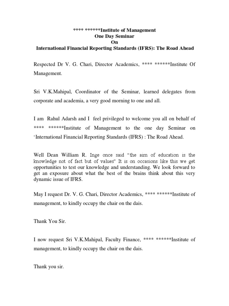 Anchoring Script for International Seminar (IFRS) | International ...