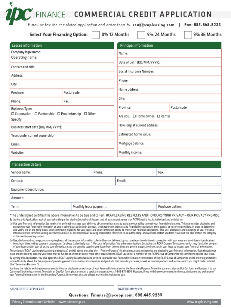 Finance Credit Application Canada | PDF | Credit Bureau | Lease