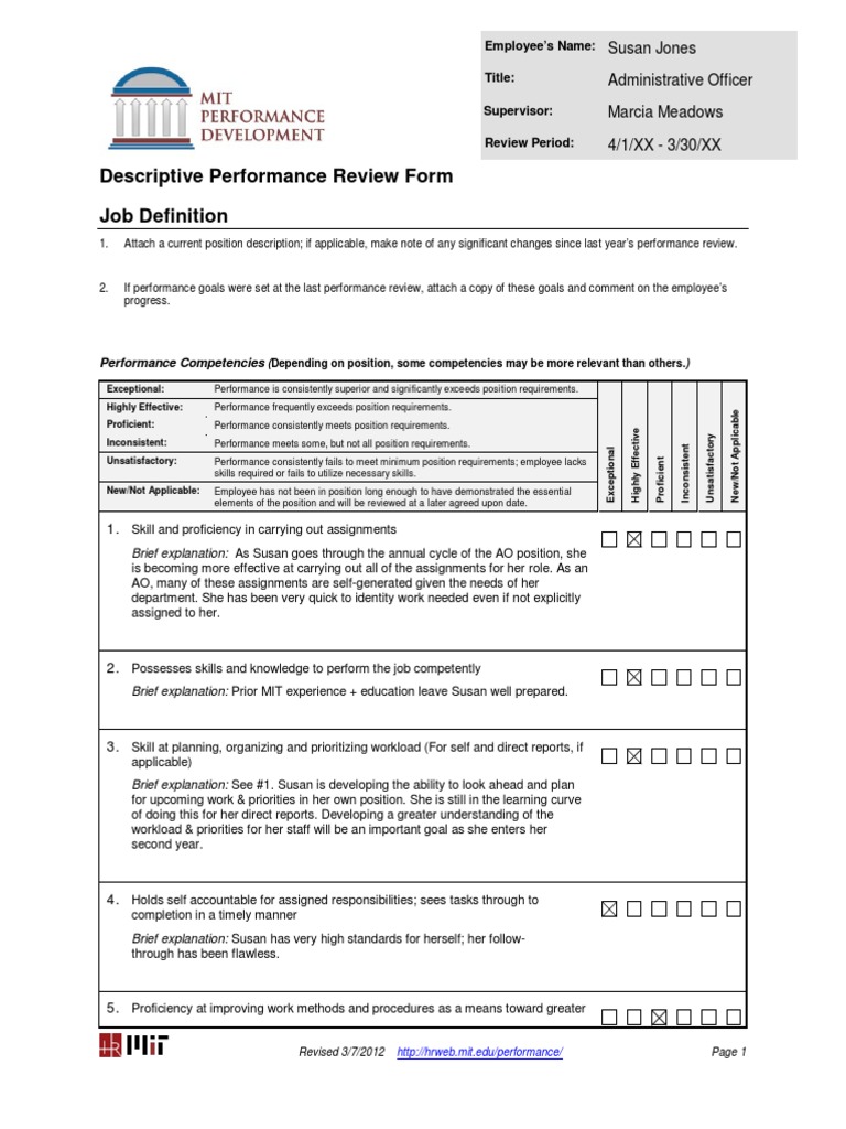 Performance Review Form for Administrative Officer | PDF | Competence ...