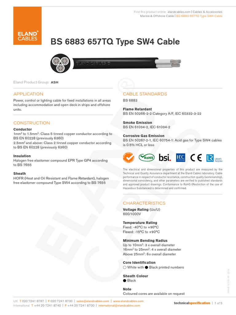Bs 6883 657tq Type Swa Cable 1 | PDF | Electrical Conductor | Cable