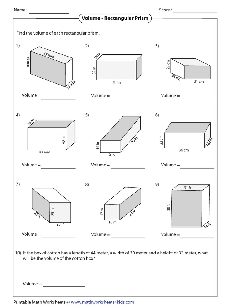 Volume of Rectangular Prisms Worksheet | PDF | Teaching Methods & Materials