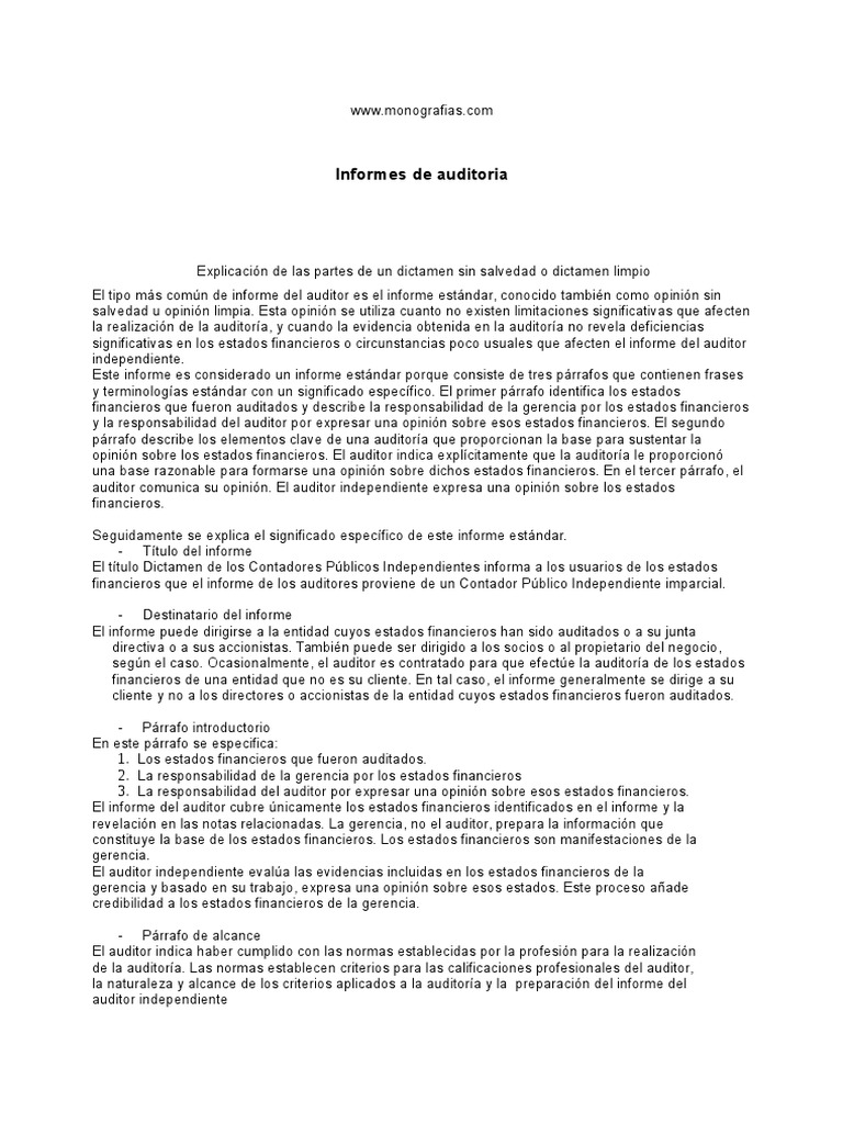 Informe Auditoria | PDF | Auditoría financiera | Contralor