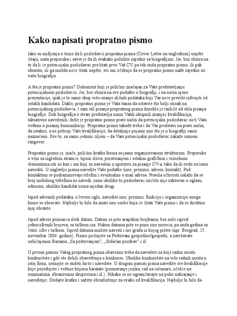 Kako Napisati Propratno Pismo | PDF