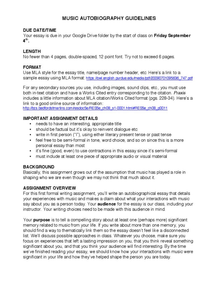 Music Autobiography Writing Guidelines | PDF | Essays | Cognition