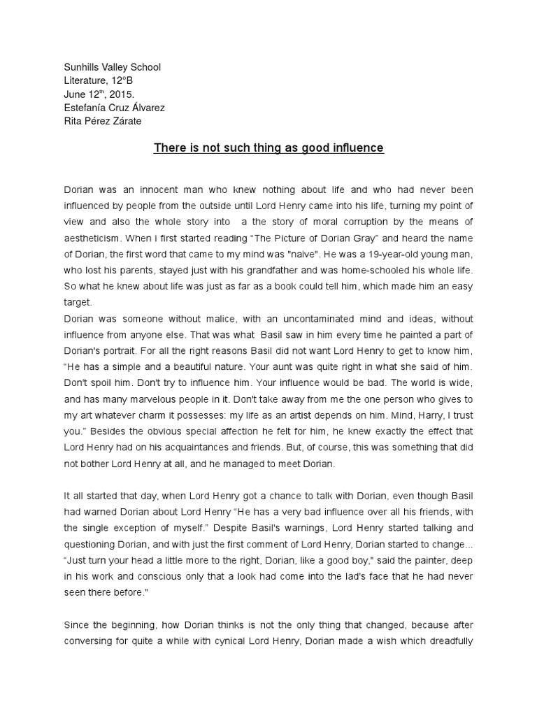 Dorian Gray Essay | PDF | The Picture Of Dorian Gray | Science