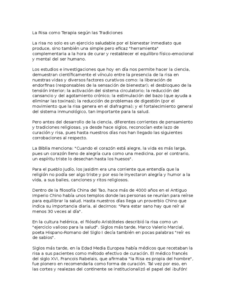 La Risa Como Terapia Según Las Tradiciones | PDF | La risa | Ejercicio físico