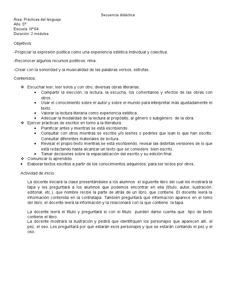 Secuencia Didáctica de Pract de Leng | PDF