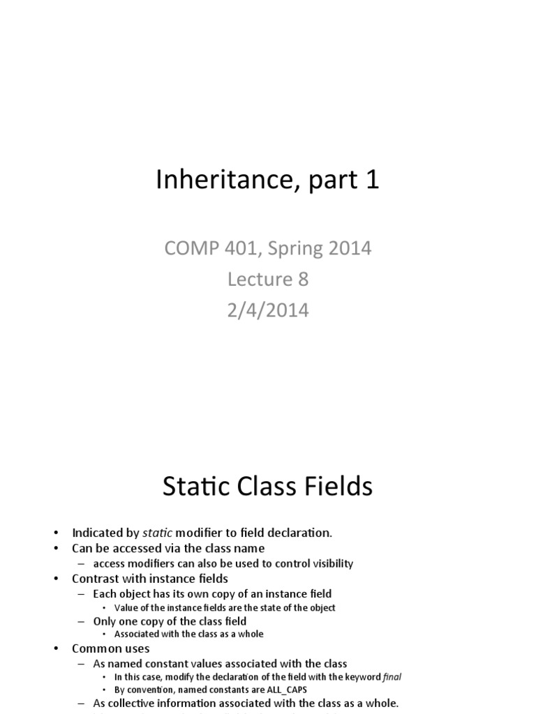 Comp 401 SP 14 Lec 08 Inheritancept 1 | PDF | Inheritance (Object Oriented Programming ...