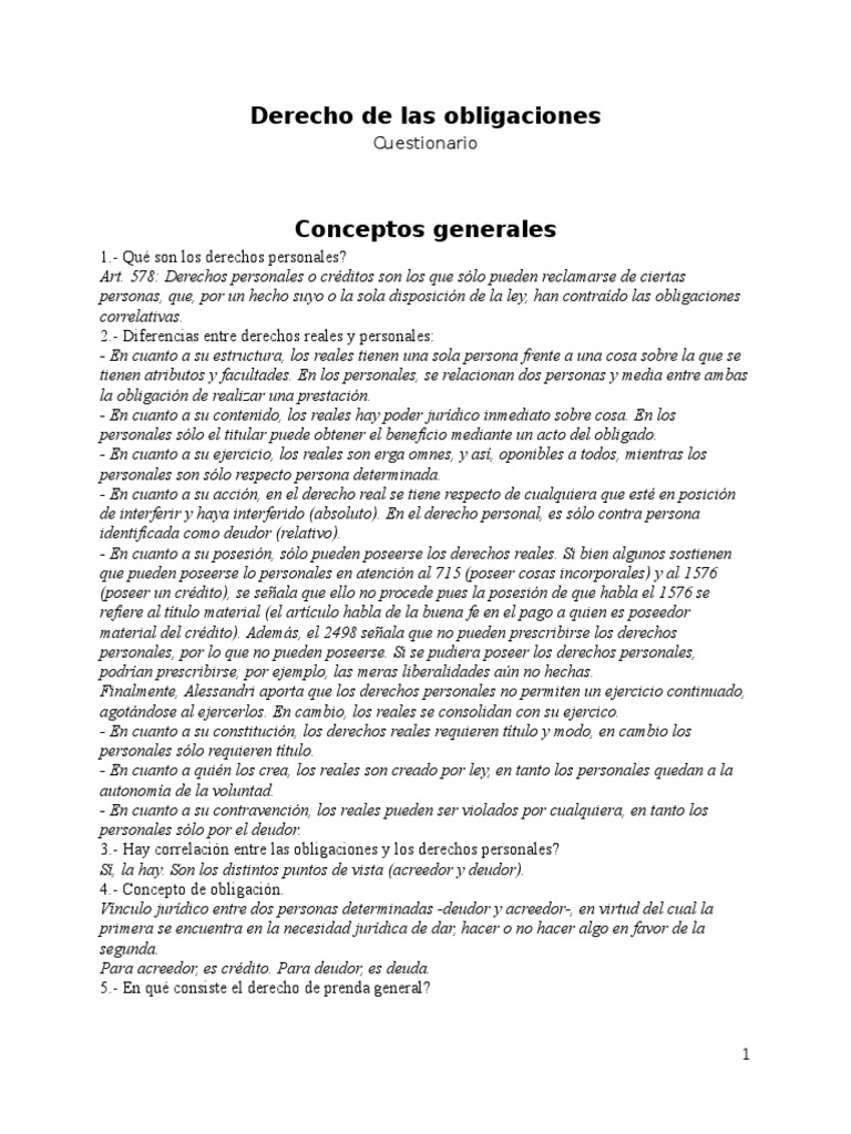 Cuestionario Obligaciones 1 | PDF | Pagos | Estatuto de limitaciones